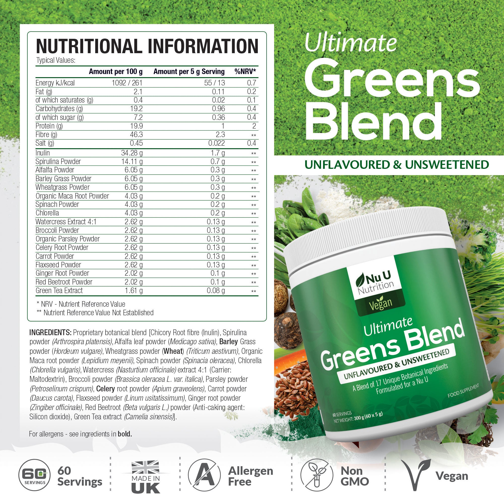 Ultimate Greens Blend Powder - 17 Organic Ingredients for Health, Vita ...