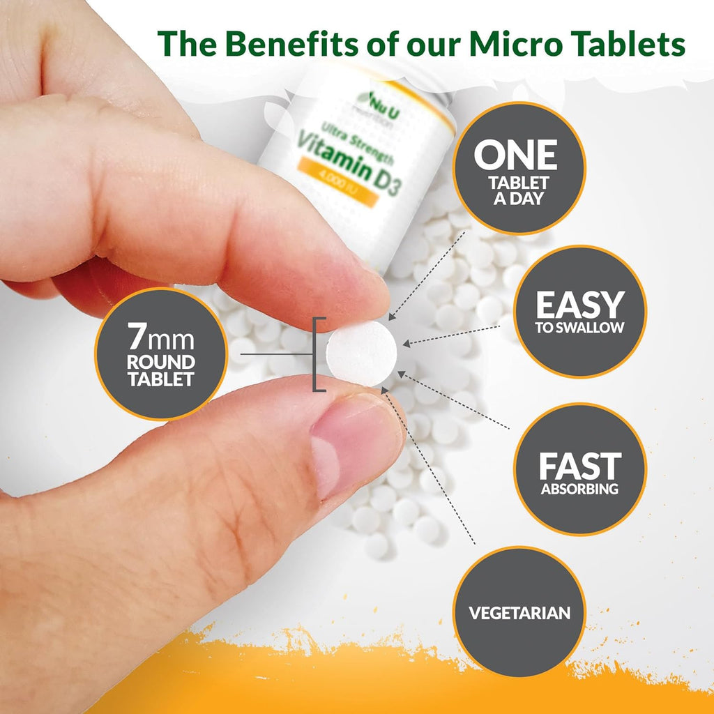 Vitamin D3 4,000 IU - 400 Vegetarian Tablets - 13 Month Supply – Nu U ...