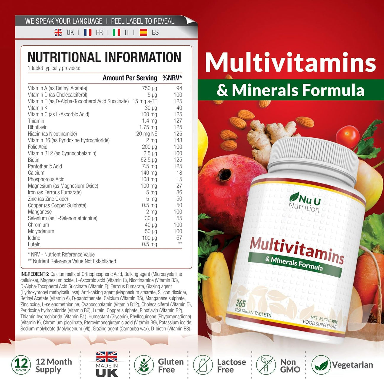 Multivitamin & Mineral Premium Tablets- 25 Essential Nutrients for Enh ...