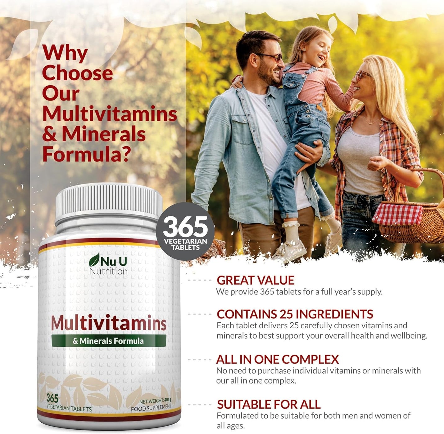 Multivitamin & Mineral Premium Tablets- 25 Essential Nutrients for Enh ...
