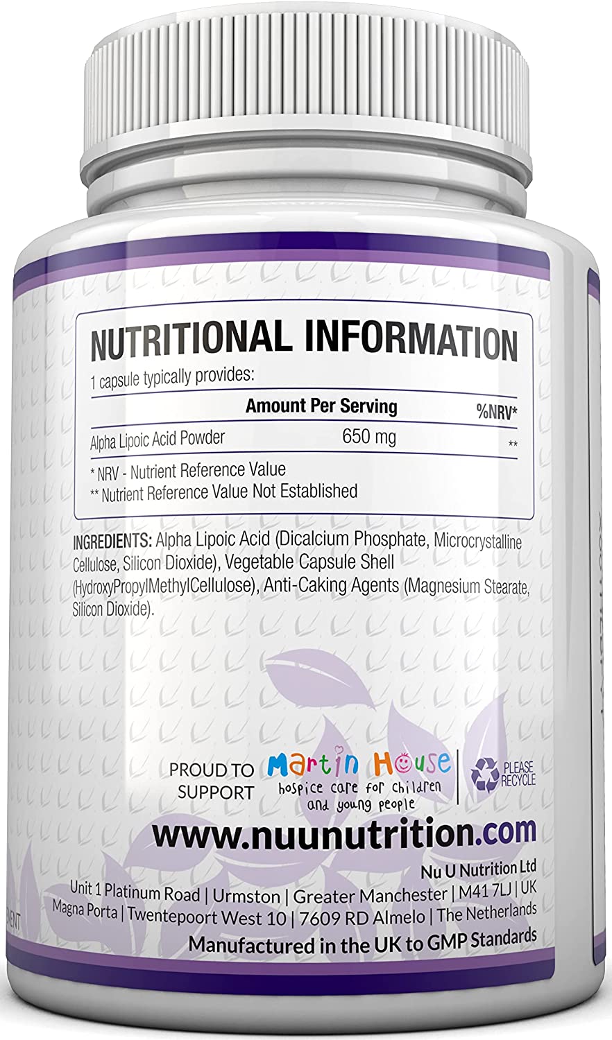 Alpha Lipoic Acid 650mg - 150 Vegan Capsules - 5 Month Supply – Nu U Nutrition